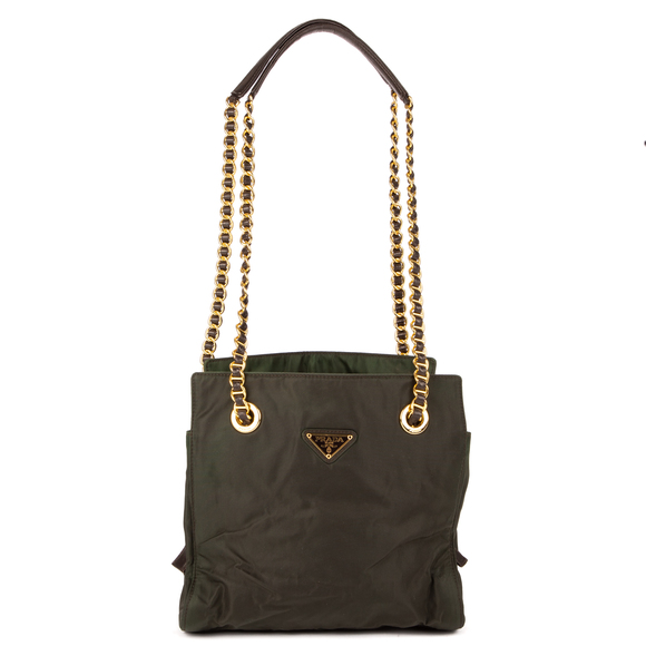Prada | Bags | Prada Chain Zip Tote In Dark Green Nylon Canvas | Poshmark